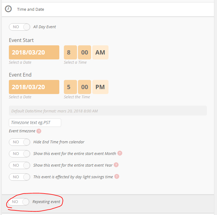 Setting Up Repeating Events Documentation 7596
