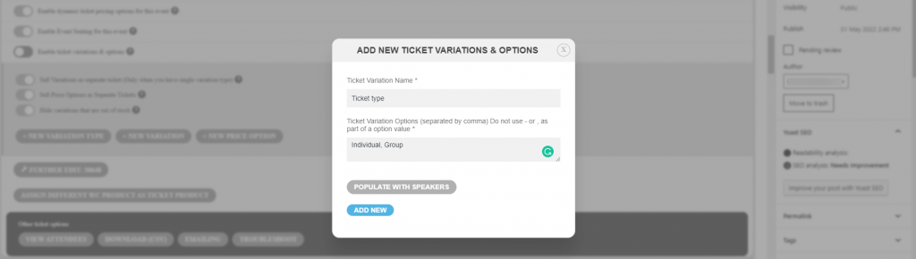 How to Use Variations with Seats Addon - Documentation