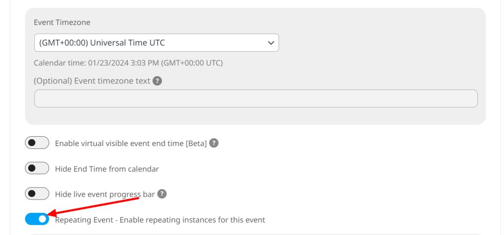Setting up Repeating Events - Documentation